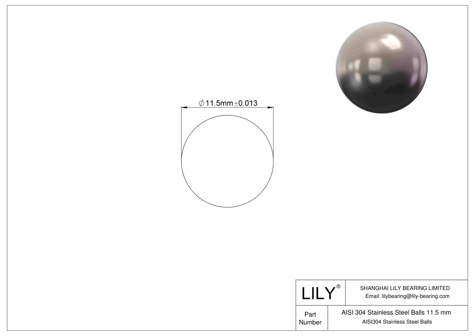 AISI 304 Stainless Steel Balls 11.5 mm | 304 Stainless Steel | LILY Bearing