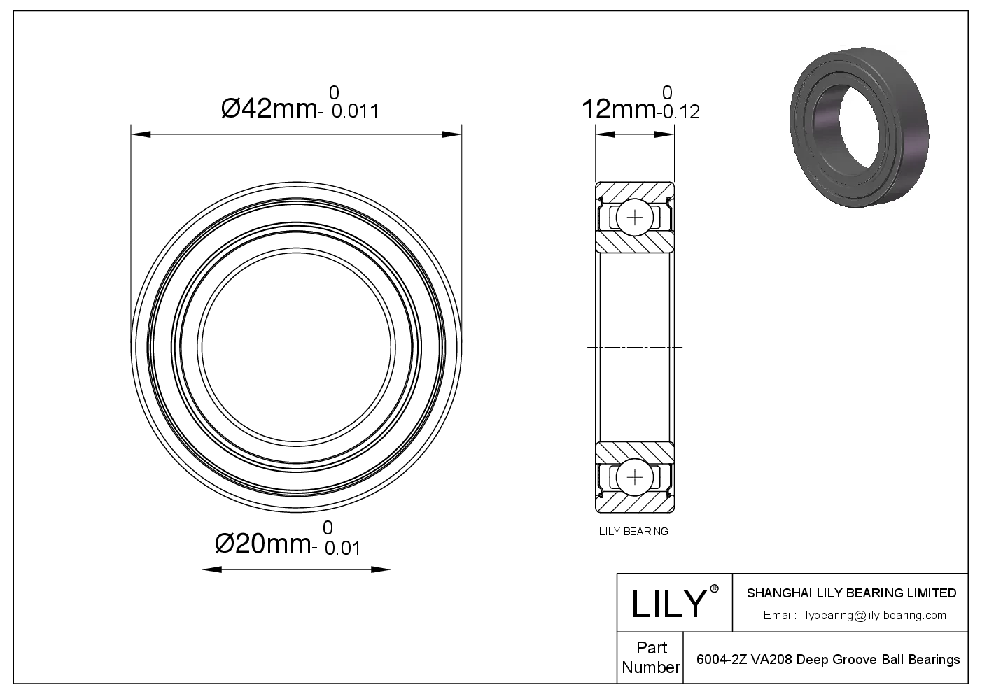 6004-2Z/VA208 | MAX 350°C (662°F) | LILY Bearing