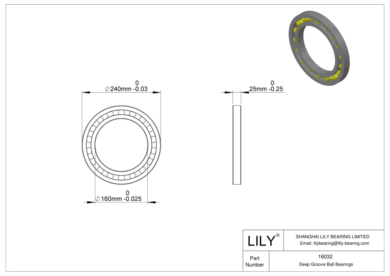 16032/W64 | Single Row Deep Groove Ball Bearings - SKF | LILY Bearing
