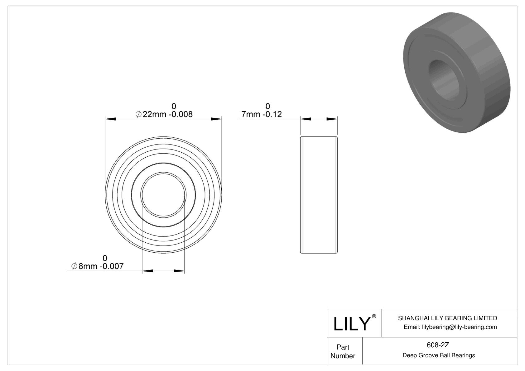 608-2Z | Single Row Deep Groove Ball Bearings - SKF | LILY Bearing
