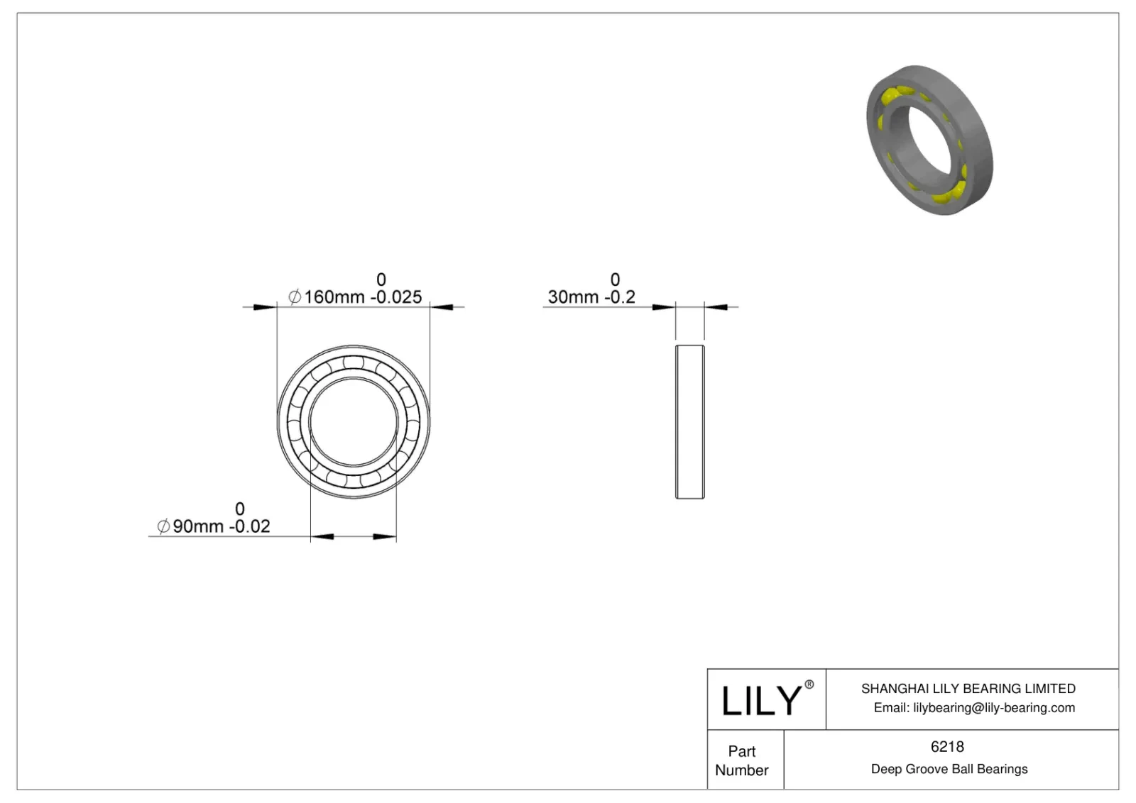 6218-2RS1/C3WT | Single Row Deep Groove Ball Bearings - SKF | LILY Bearing