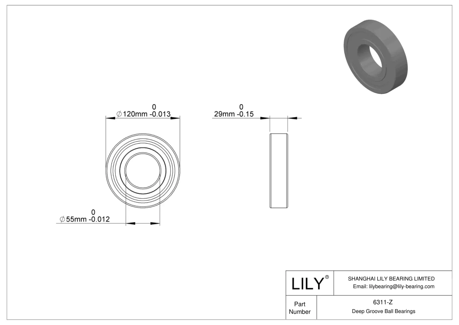 6311-Z | Single Row Deep Groove Ball Bearings - SKF | LILY Bearing