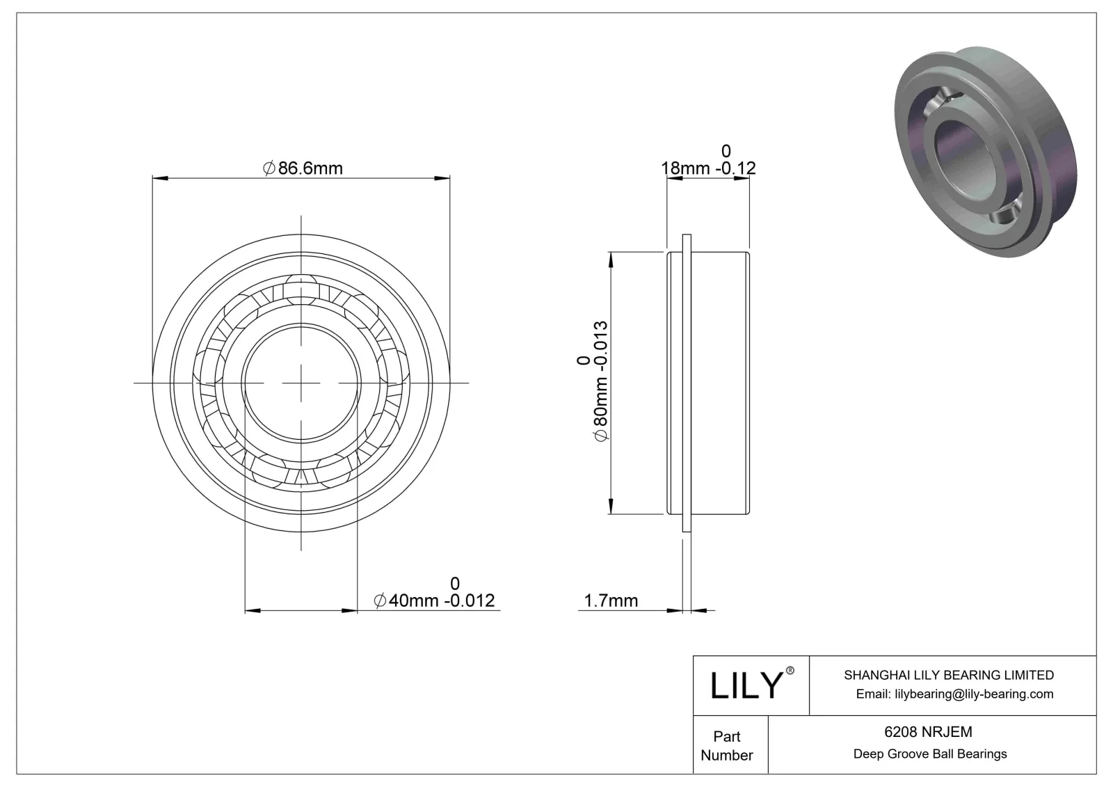 6208 NRJEM | Snap Ring Groove Ball Bearings - SKF | LILY Bearing