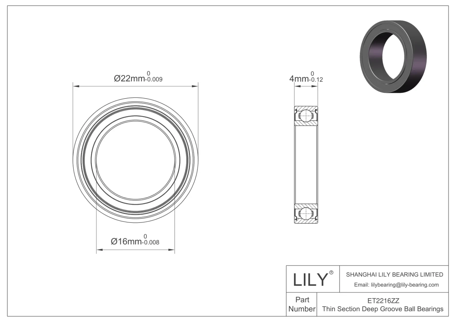 ET2216ZZS | Extra Thin Section Bearings - EZO | LILY Bearing