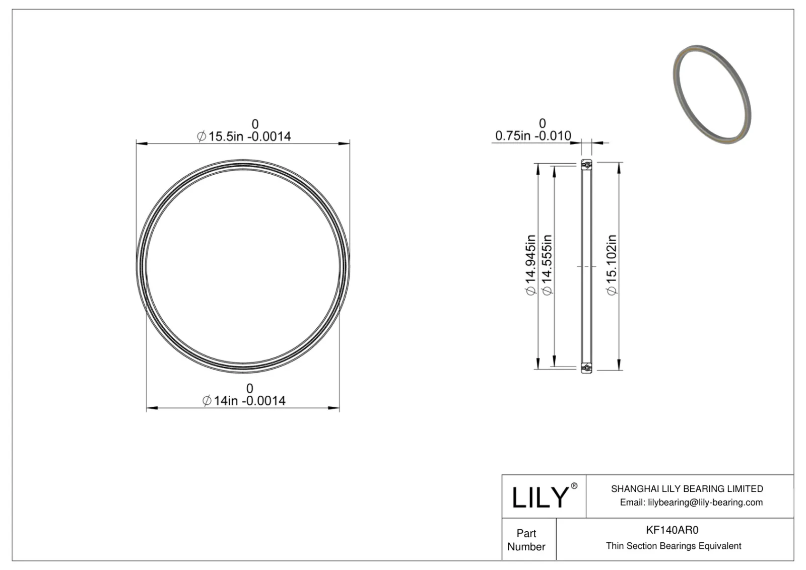KDN KF140BROK | Constant Section (CS) Bearings - KAYDON | LILY Bearing