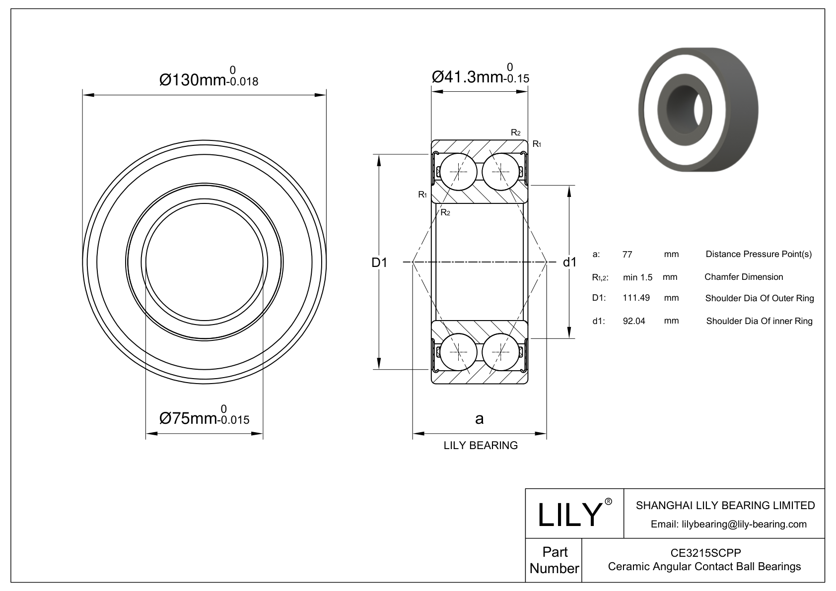 CE3215SCPP | Silicon Carbide-Double Row Angular Contact | LILY Bearing