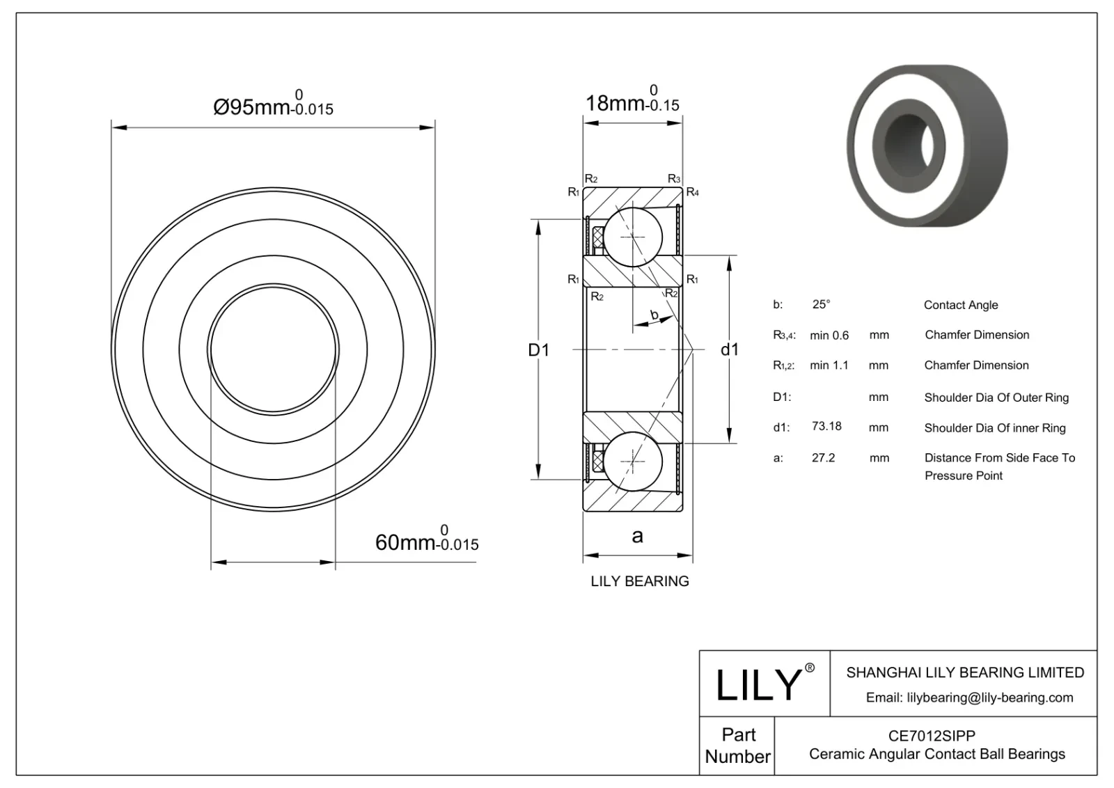 CE7012SIPP | Silicon Nitride-Single Row Angular Contact | LILY Bearing