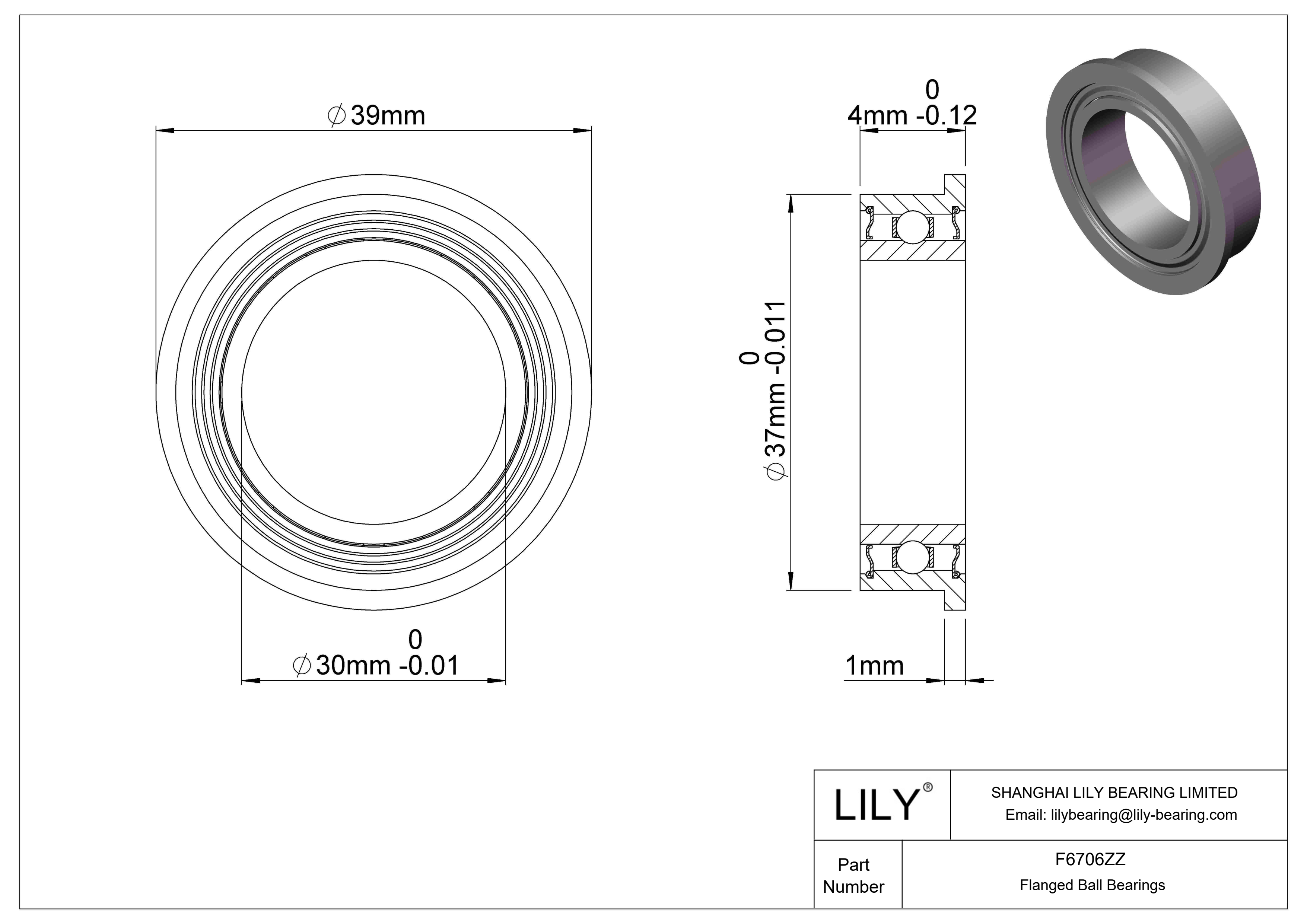 F6706ZZ | Flanged Extra Thin Section Bearings - EZO | LILY Bearing