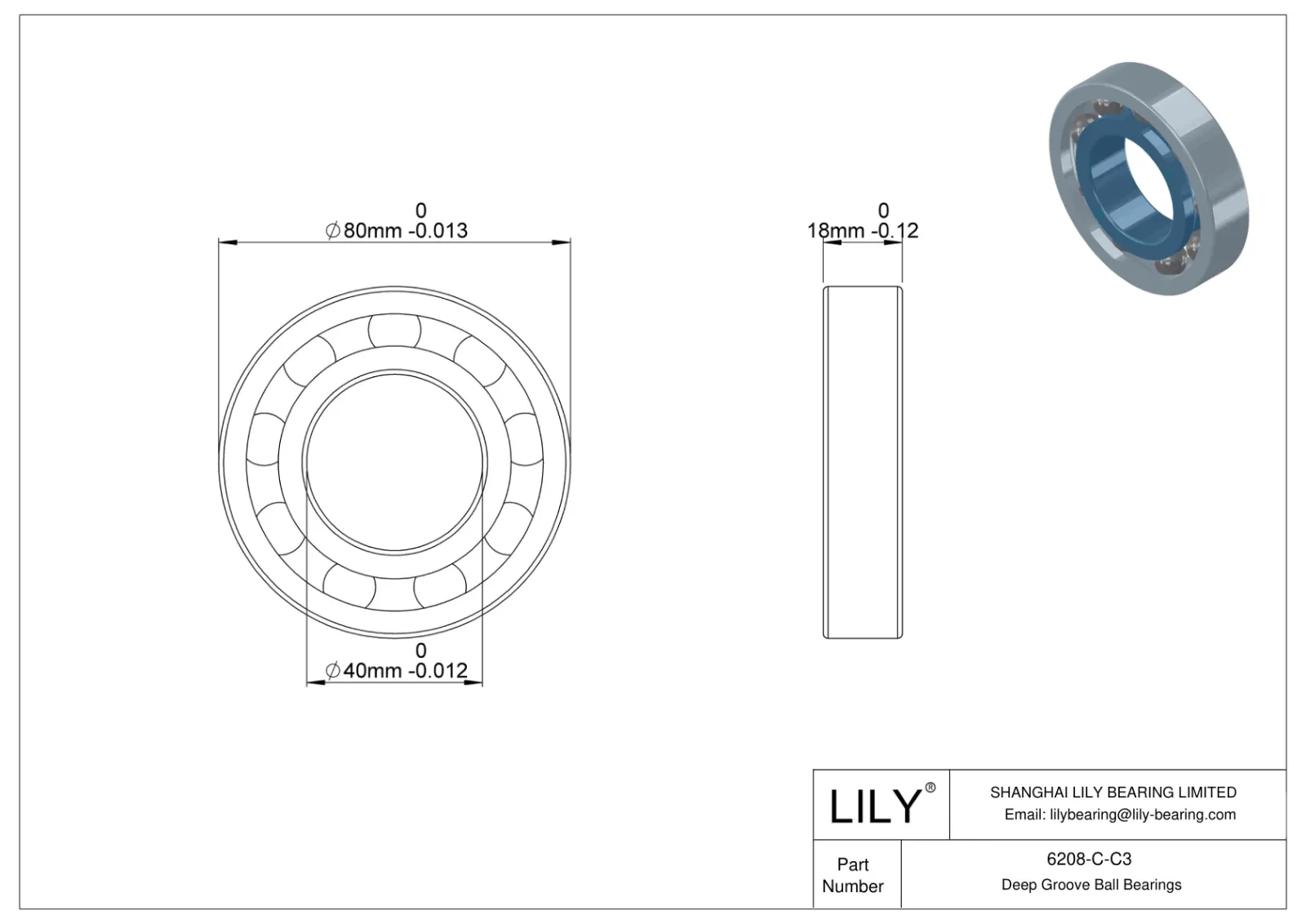 6208-C-C3 | FAG General Deep Groove Ball Bearing - FAG | LILY Bearing
