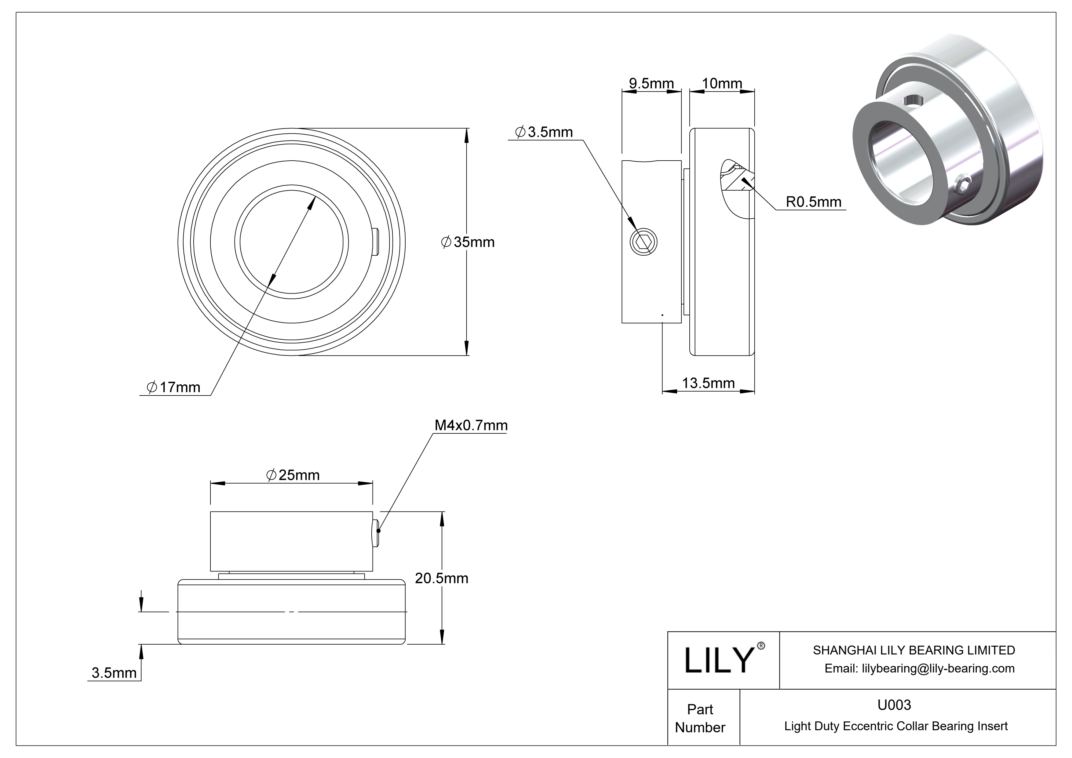 U003 | Light Duty Eccentric Spherical O.D. Light Duty Eccentric Collar ...