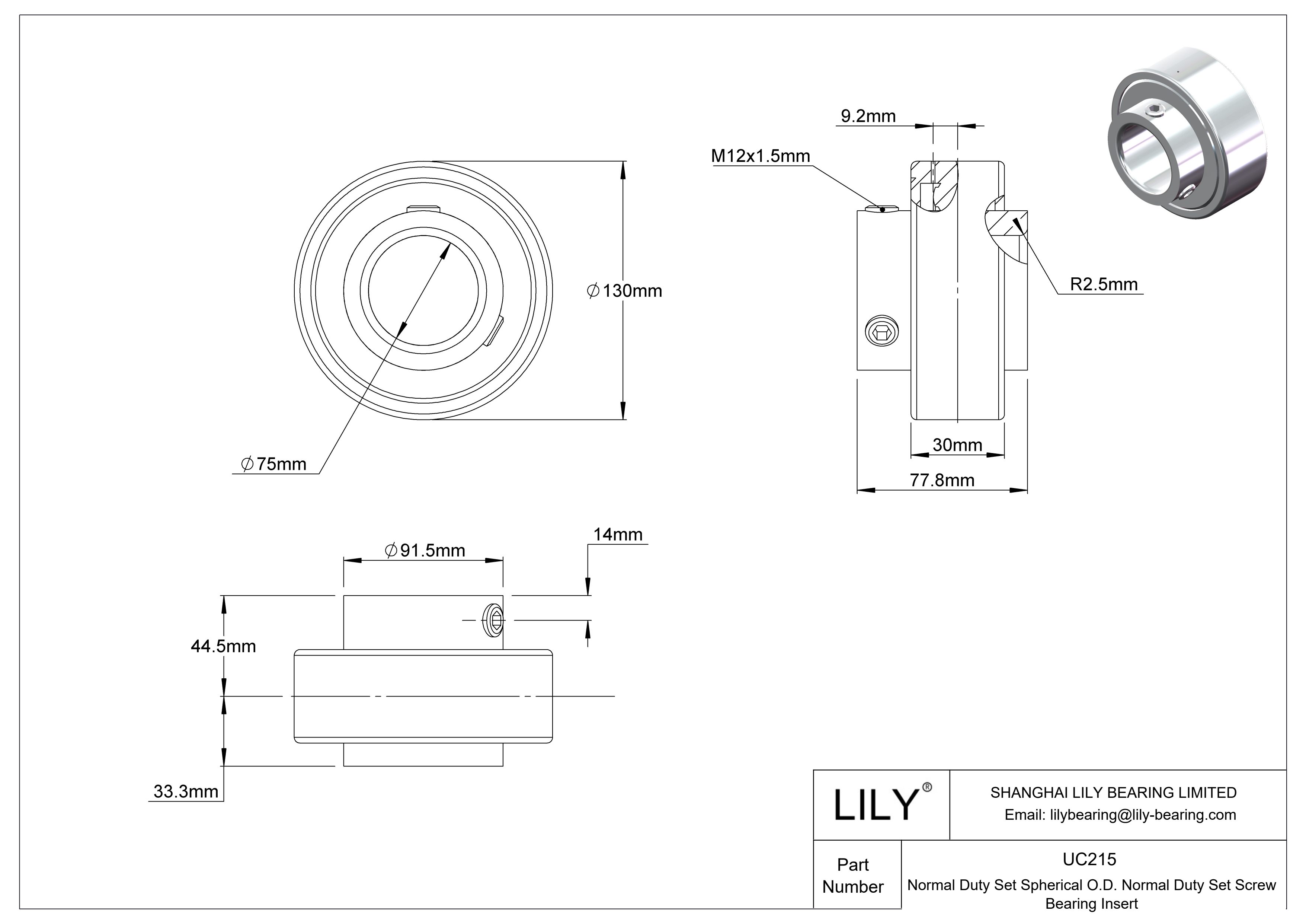 UC215 | Normal Duty Set Spherical O.D. Normal Duty Set Screw Bearing ...
