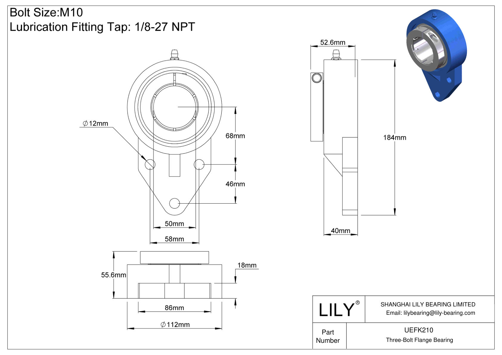 UEFK210 | Three-Bolt Flange Bearing Accu-Loc Concentric Collar Locking ...
