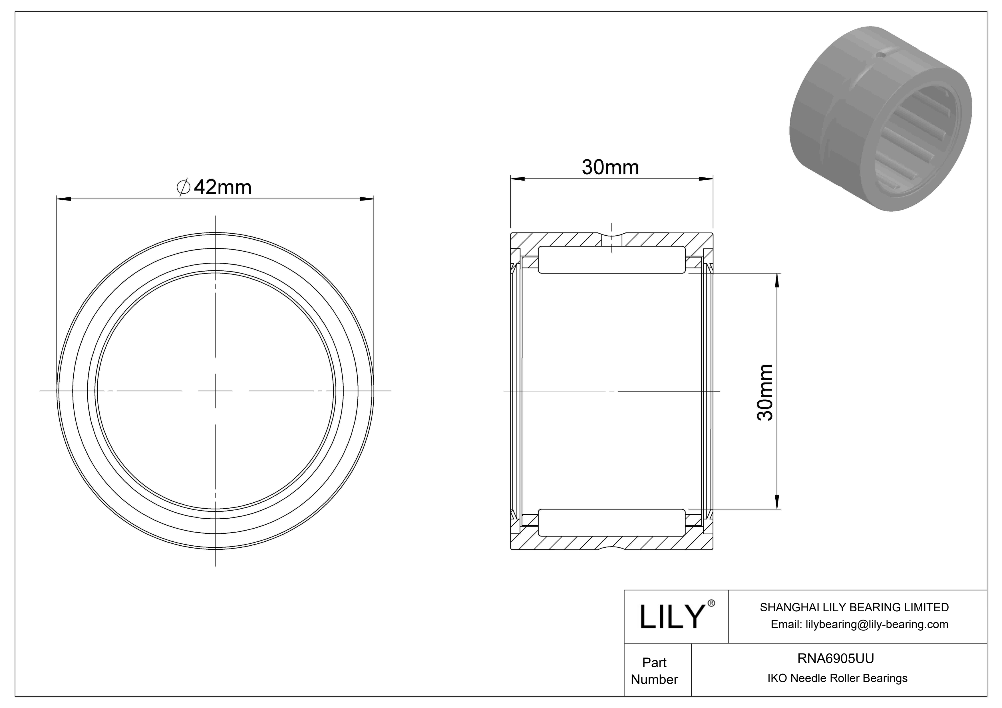 RNA6905UU | Machined Type Needle Roller Bearings - IKO | LILY Bearing