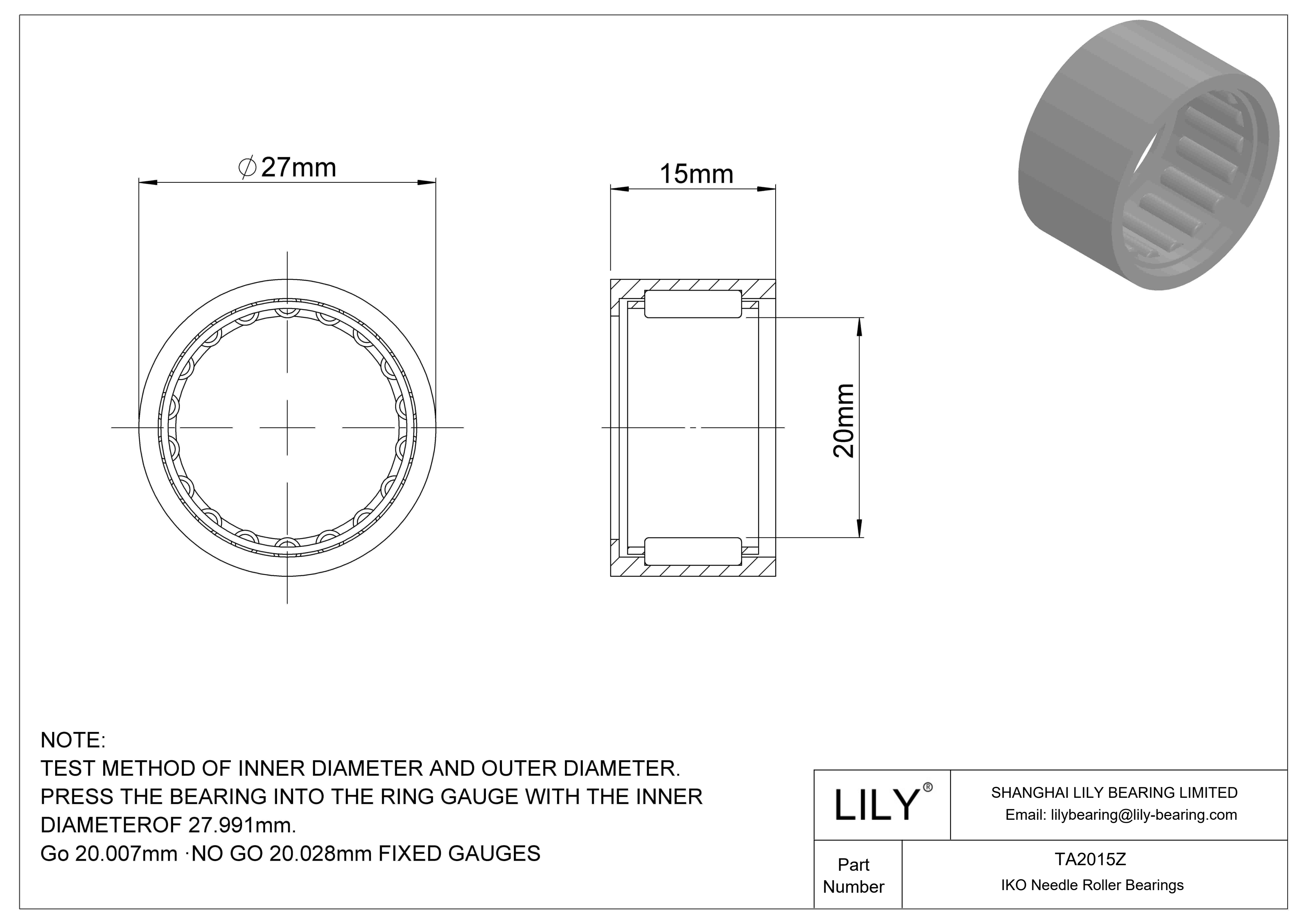 TA2015Z | Shell Type Needle Roller Bearings - IKO | LILY Bearing