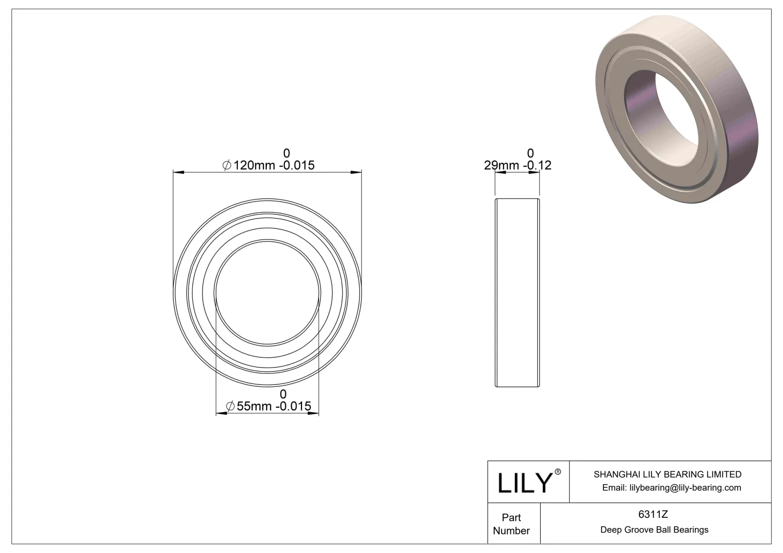6311Z | Nsk General Deep Groove Ball Bearing | LILY Bearing