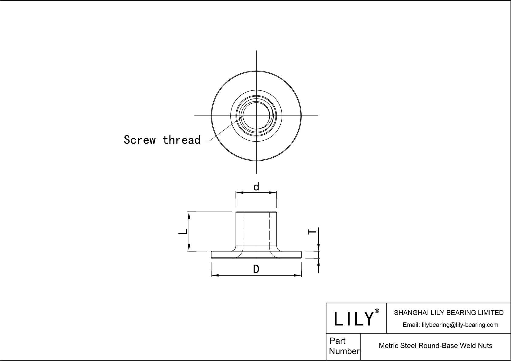 90563A670 | Metric Steel Round-Base Weld Nuts | LILY Bearing