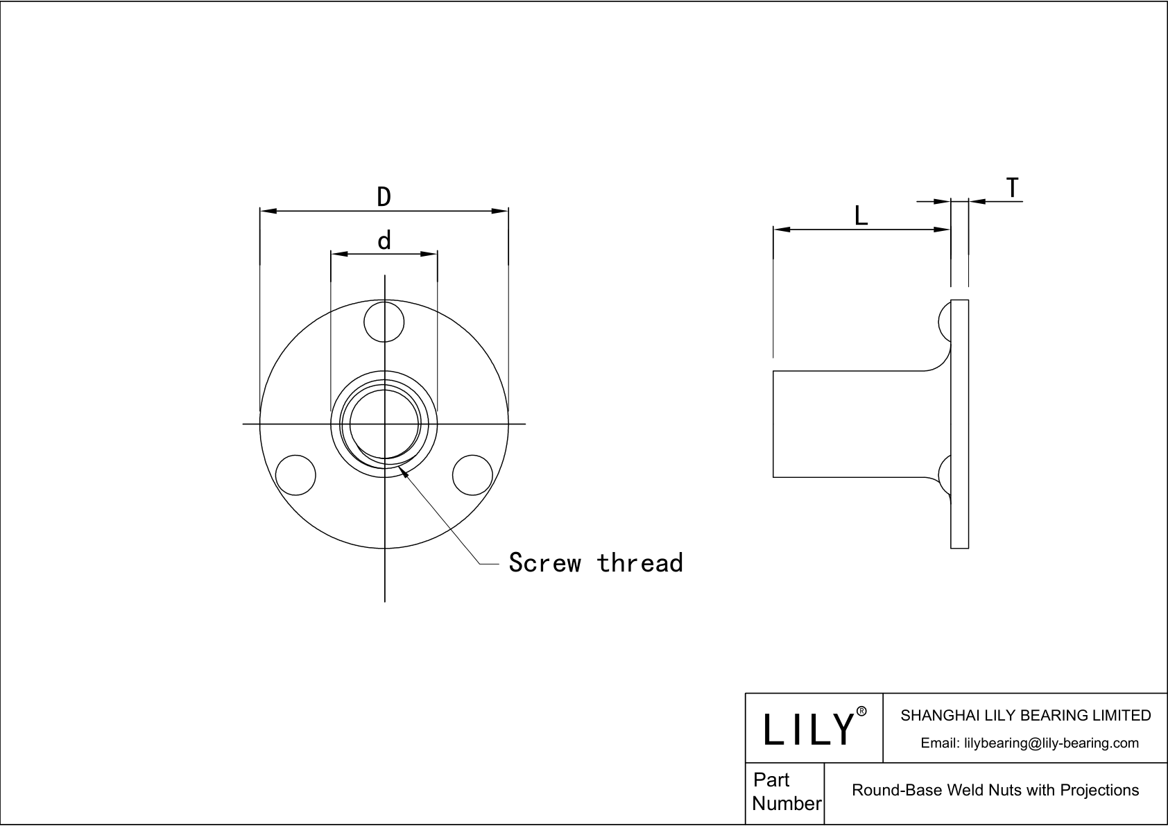 90607A230 | Round-Base Weld Nuts with Projections | LILY Bearing
