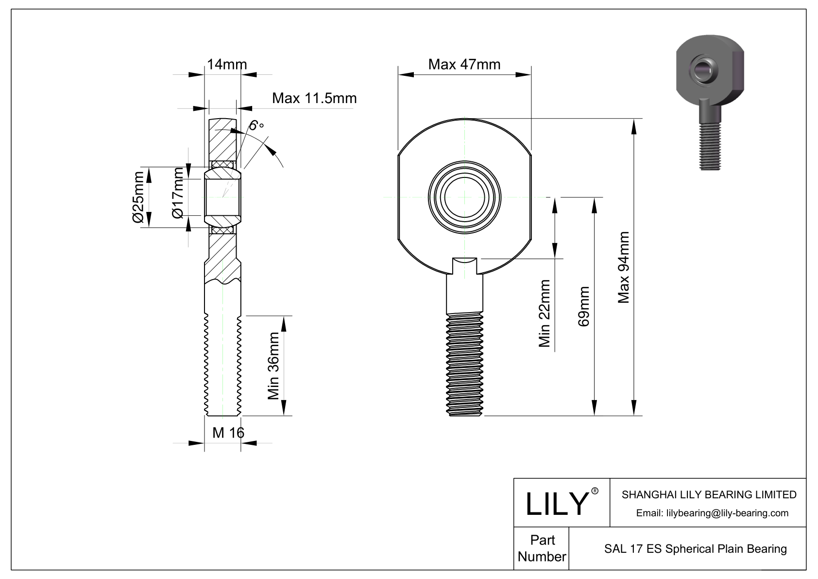 SAL 17 ES | Cabezas de rótula con rosca macho - SKF | LILY Bearing