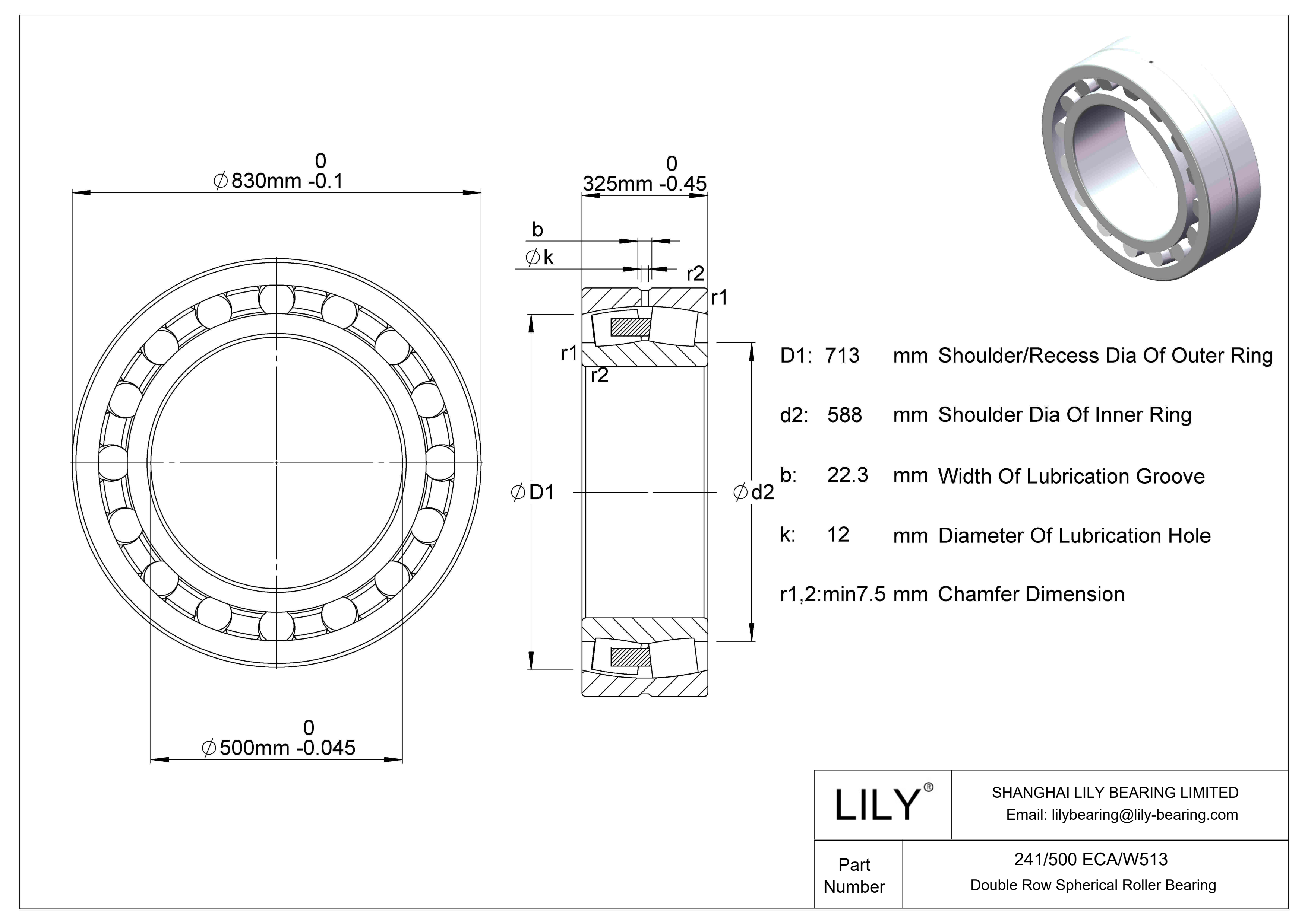 241/500 ECA/W513 | Double Row Spherical Roller Bearing - SKF | LILY Bearing